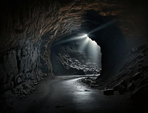 Premium Ai Image View Of A Dark Cave With Light Coming Out It