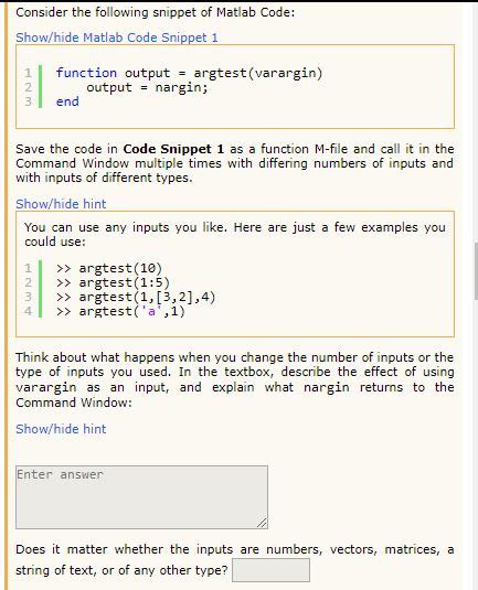 Solved Consider The Following Snippet Of Matlab Code