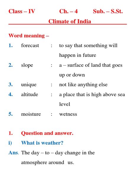 Class Iv Ch 4 Climate Of India Pdf