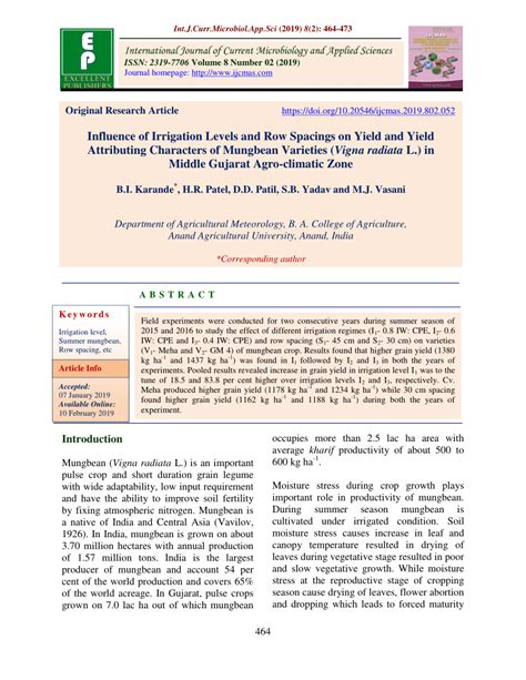 Pdf Influence Of Irrigation Levels And Row Spacings On Yield And