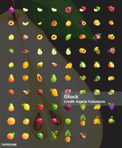 여러 가지 빛깔의 육즙이 많은 밝은 신선한 과일 벡터 그림 0명에 대한 스톡 벡터 아트 및 기타 이미지 0명