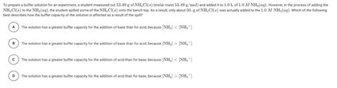 Solved To Prepare A Buffer Solution For An Experiment A Chegg Com