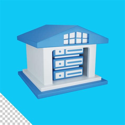 창고 및 다채로운 서버 데이터베이스를 사용한 3d 렌더링 온프레미스 개념 프리미엄 Psd 파일