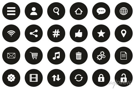 Toolbar And Menu Icons White On Black Flat Design Circle Set Big • Wall Toolbar And Menu Icons White On Black Flat Design Circle Set Big • Wall