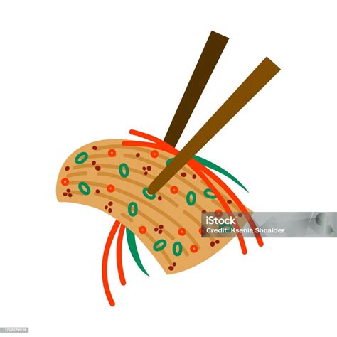 김치 벡터 아이콘입니다 배추에 파 당근 고추 향신료를 넣어 만든 한국 피클 야채를 젓가락에 얹은 요리 맛있고 매운 아시아 음식 로고 인쇄를 위한 편평한 클립아트 건강한