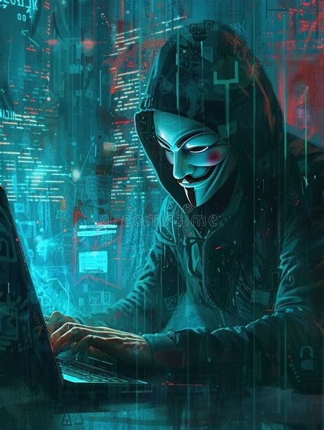 A Hacker Works Intently On A Laptop Surrounded By Illuminated Screens