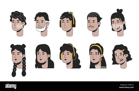 Generations Hispanic 2d Linear Cartoon Character Faces Set Stock Vector Image And Art Alamy