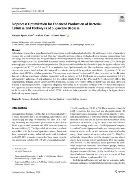 Bioprocess Optimization For Enhanced Production Of Bacterial Cellulase And Hydrolysis Of