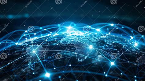 Glowing Digital Network Overlaying World Map Stock Illustration Illustration Of Global Tech