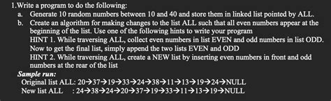 Solved 1write A Program To Do The Following A Generate 10