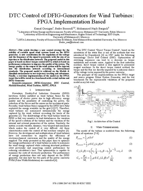 dtc control of dfig generators for wind turbines fpga implementation