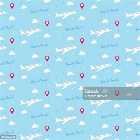 여행 비행기 완벽 한 패턴 푸른 하늘 벡터 배경에 비행기 시간 계절에 대한 스톡 벡터 아트 및 기타 이미지 계절 관광 관광객 Istock