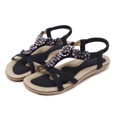 Famition Boho Flat Sandals For Women Casual Summer Beach Beaded Ankle