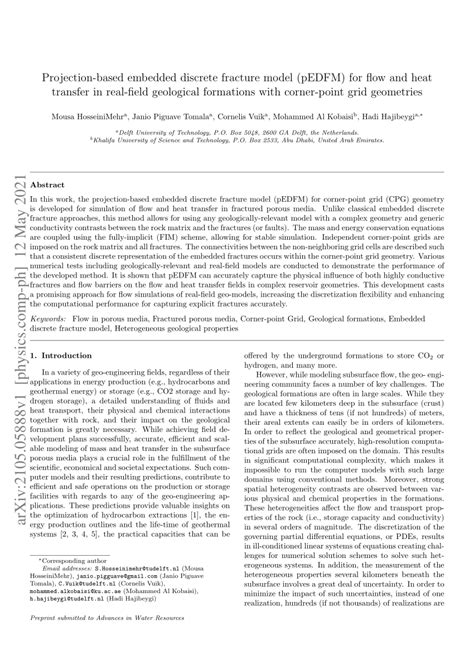 Pdf Projection Based Embedded Discrete Fracture Model Pedfm For Flow And Heat Transfer In