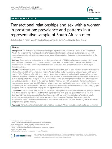 PDF Transactional Relationships And Sex With A Woman In Prostitution Prevalence And Patterns