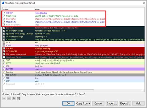 how to configure wireshark to show rtps packets with specific colors