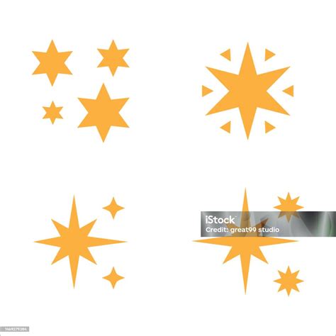 반짝이는 별 아이콘입니다 스파클 스타 샤인 아이콘 시니 클린 스타가 나타납니다 별똥별은 노란색으로 벡터 삽화를 반짝입니다 Starburst Bush에 대한 스톡 벡터 아트