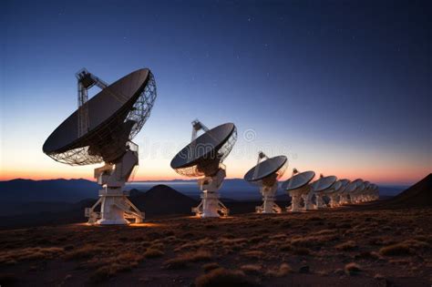Radio Telescope Array On A Remote Mountaintop Generative Ai Stock