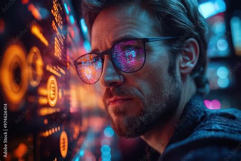 Focused Programmer Immersed In Coding Multiple Screens Displaying Colorful Syntax Dark Room