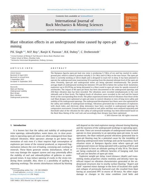 Pdf Blast Vibration Effects In An Underground Mine Caused By Open Pit