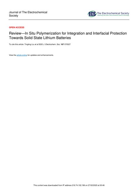Pdf Review—in Situ Polymerization For Integration And Interfacial Protection Towards Solid