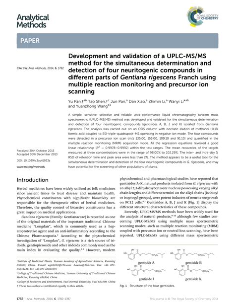 Pdf Development And Validation Of A Uplc Msms Method For The
