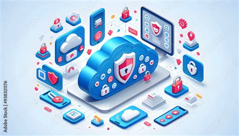 3d flat vector as cloud computing security with shield and lock symbols
