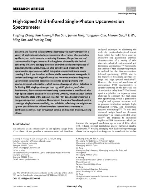 Pdf High‐speed Mid‐infrared Single‐photon Upconversion Spectrometer