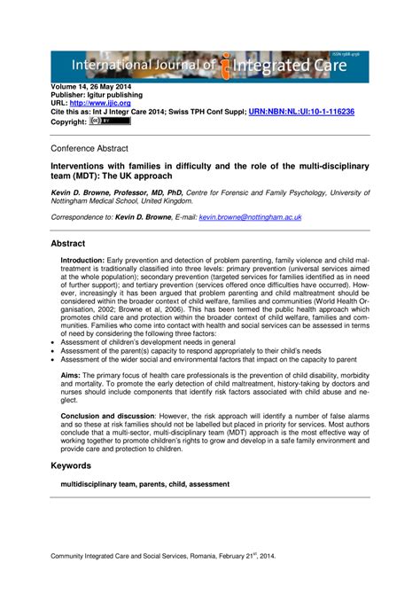 Pdf Interventions With Families In Difficulty And The Role Of The Multi Disciplinary Team Mdt