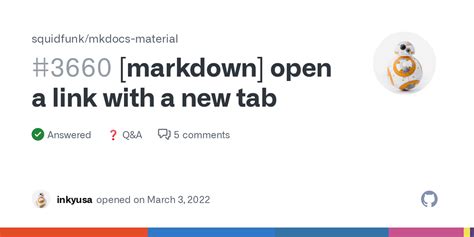 Markdown Open A Link With A New Tab · Squidfunk Mkdocs Material · Discussion 3660 · Github