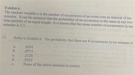 Solved Exhibit 6 The Random Variable X Is The Number Of