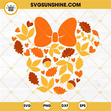 Fall Autumn Leaves Minnie Mouse Head Svg Png Dxf Eps Cricut Silhouette Vector Clipart