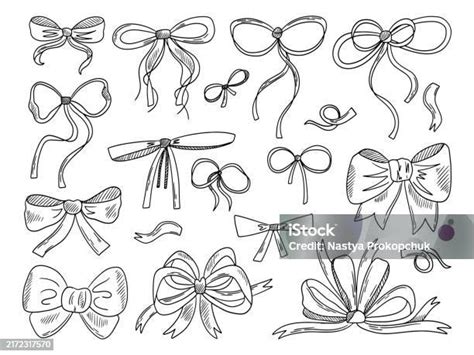 미니멀한 리본과 리본 세트 벡터 일러스트 레이 션 엽서 청첩장 디자인 로고 스케치 결혼식에 대한 스톡 벡터 아트 및 기타 이미지