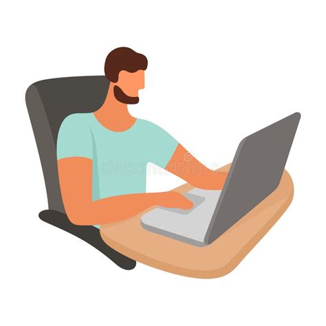 Man Using Laptop Flat Style Vector Illustration Man Working On Laptop Stock Vector