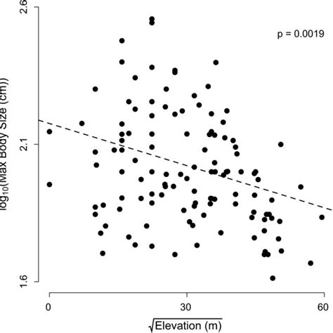 The Relationship Between Maximum Body Size And Elevation For Each Download Scientific Diagram