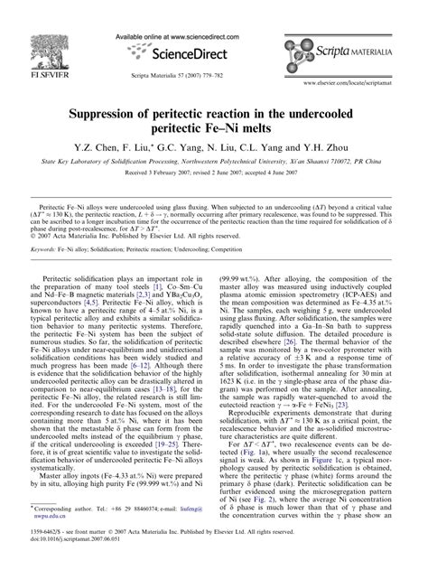 Pdf Suppression Of Peritectic Reaction In The Undercooled Peritectic