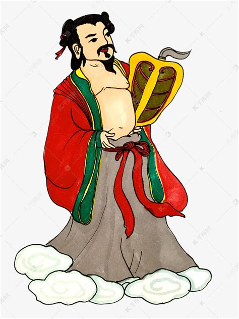 八仙过海汉钟离手绘人物插画手持宝扇脚踏着祥云免抠图素材图片免费下载 千库网