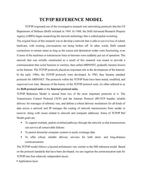 TCP IP Reference Model Computer Networks TCP IP REFERENCE MODEL TCP