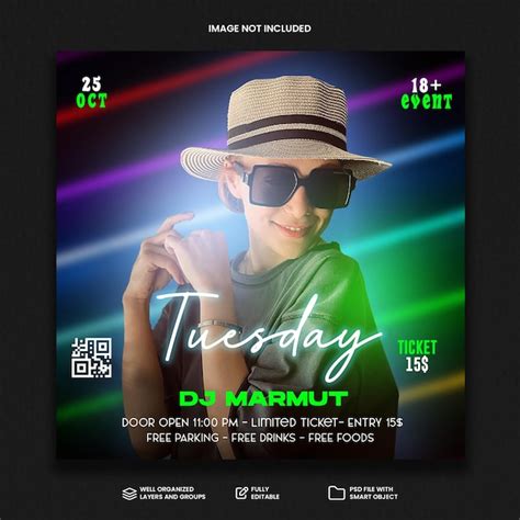 클럽 Dj 파티 전단지 소셜 미디어 게시물 및 웹 배너 템플릿 프리미엄 Psd 파일