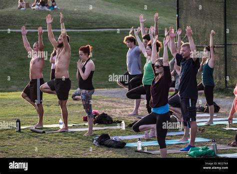 United States Washington Seattle Gasworks Park Yoga Class Stock