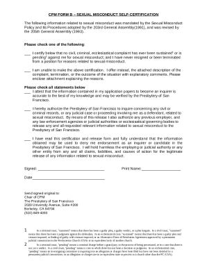 B Sexual Misconduct Self Certification Doc Template PdfFiller