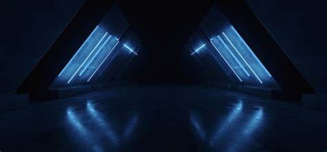 미래 공상 과학 사이버 현대 네온 레이저 전기 블루 라이트 차고 주차 터널 복도 지하 아스팔트 콘크리트 창고 방 3d 렌더링 0명에 대한 스톡 사진 및 기타 이미지 Istock