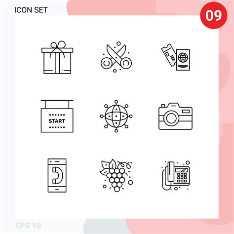User Interface Pack Of 9 Basic Outlines Of Business Races Passport Race Vacation Editable Vector