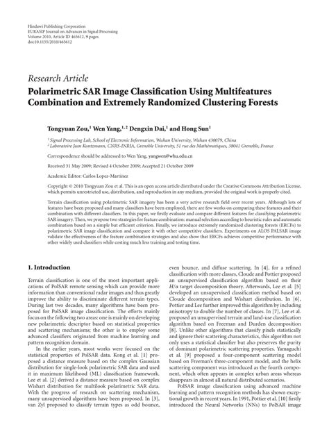 pdf polarimetric sar image classification using multifeatures combination and extremely