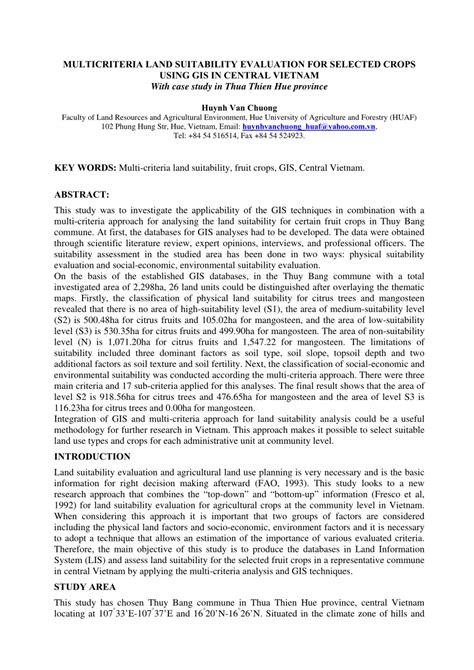 Pdf Multicriteria Land Suitability Evaluation For Crops Using Gis At Community Level In