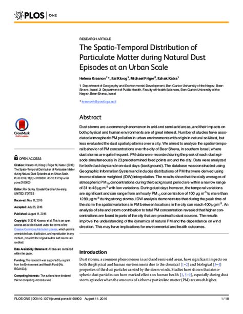 Pdf The Spatio Temporal Distribution Of Particulate Matter During Natural Dust Episodes At An