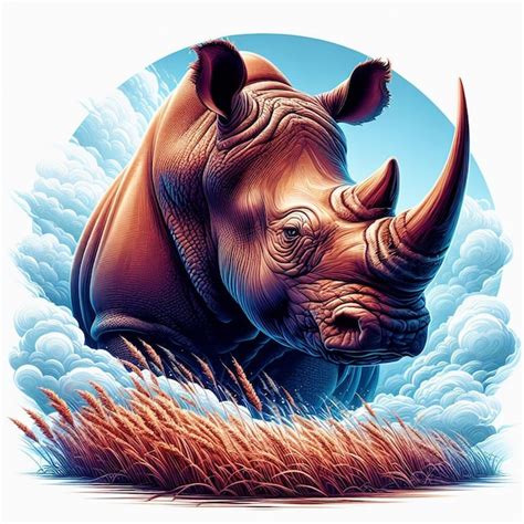 Hyperrealistic Vector Art Illustration Colorful African Rhino Isolated