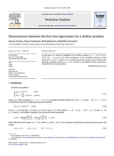 Pdf Nonresonance Between The First Two Eigenvalues For A Steklov Problem