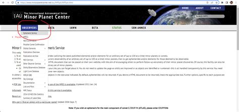 How To Look Up Ephemeris Data For Comets And Neos Support