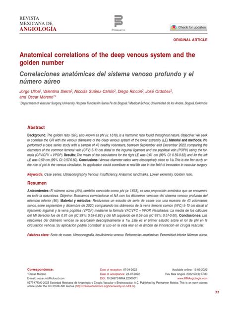 Anatomical Correlations Of The Deep Venous System And The Golden Number